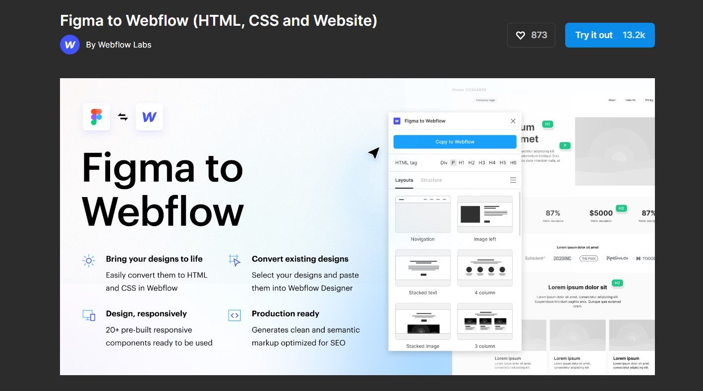 Figma to Webflow plugin - A simple design-to-code tool