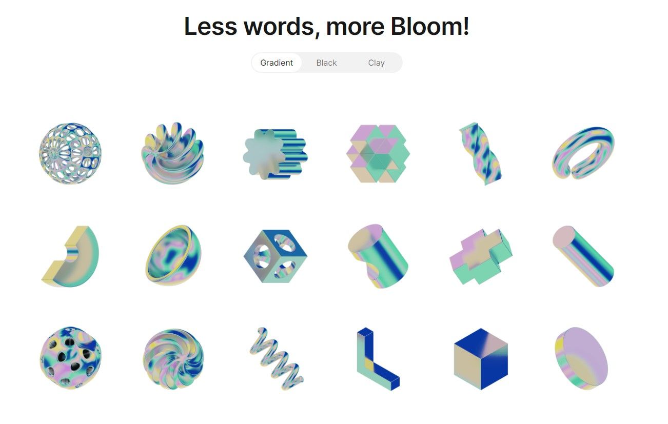 Bloom Objects - 450+ abstract 3D shapes in unique textures