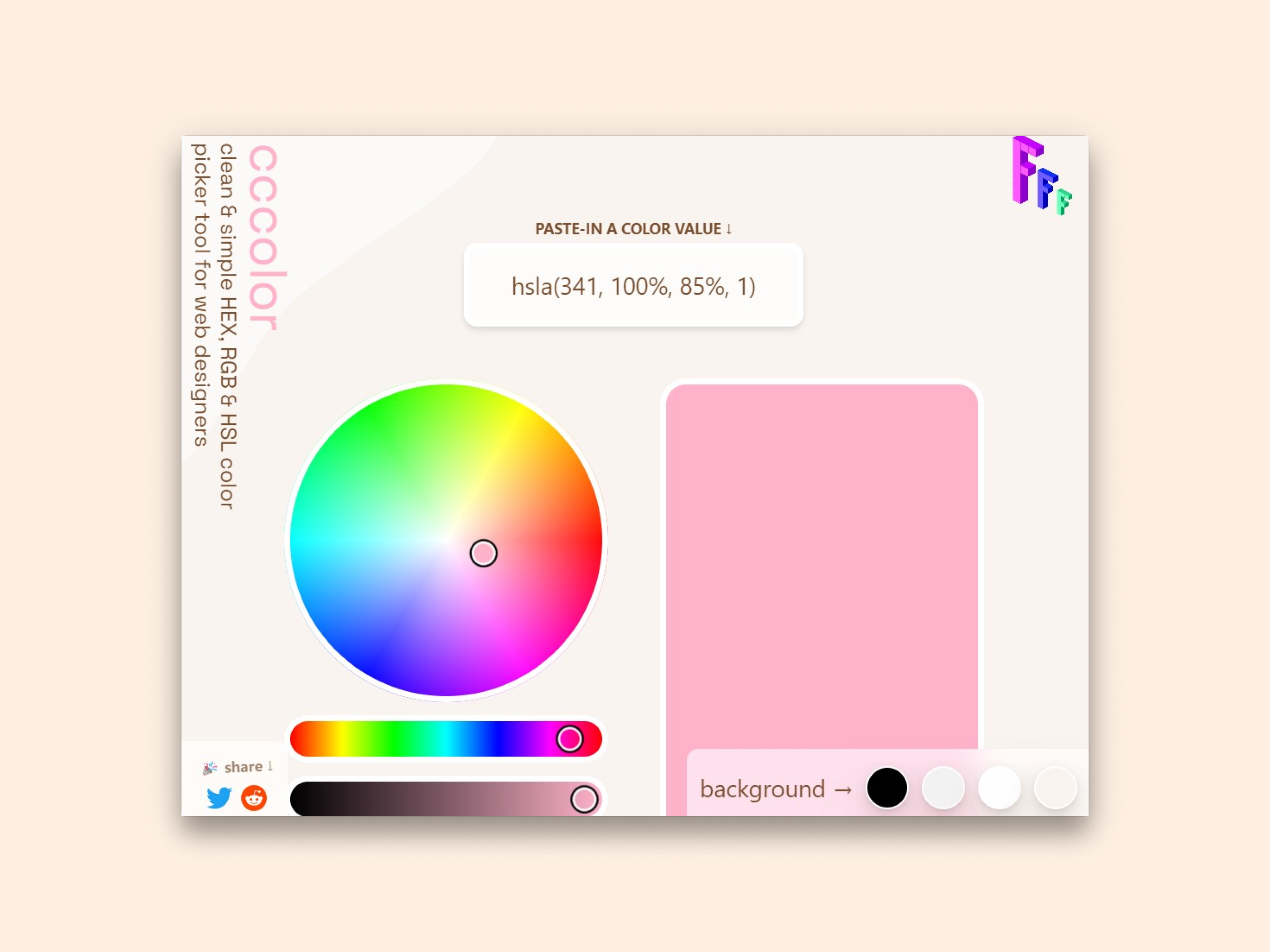 cccolor - Clean & simple HEX, RGB & HSL color picker tool