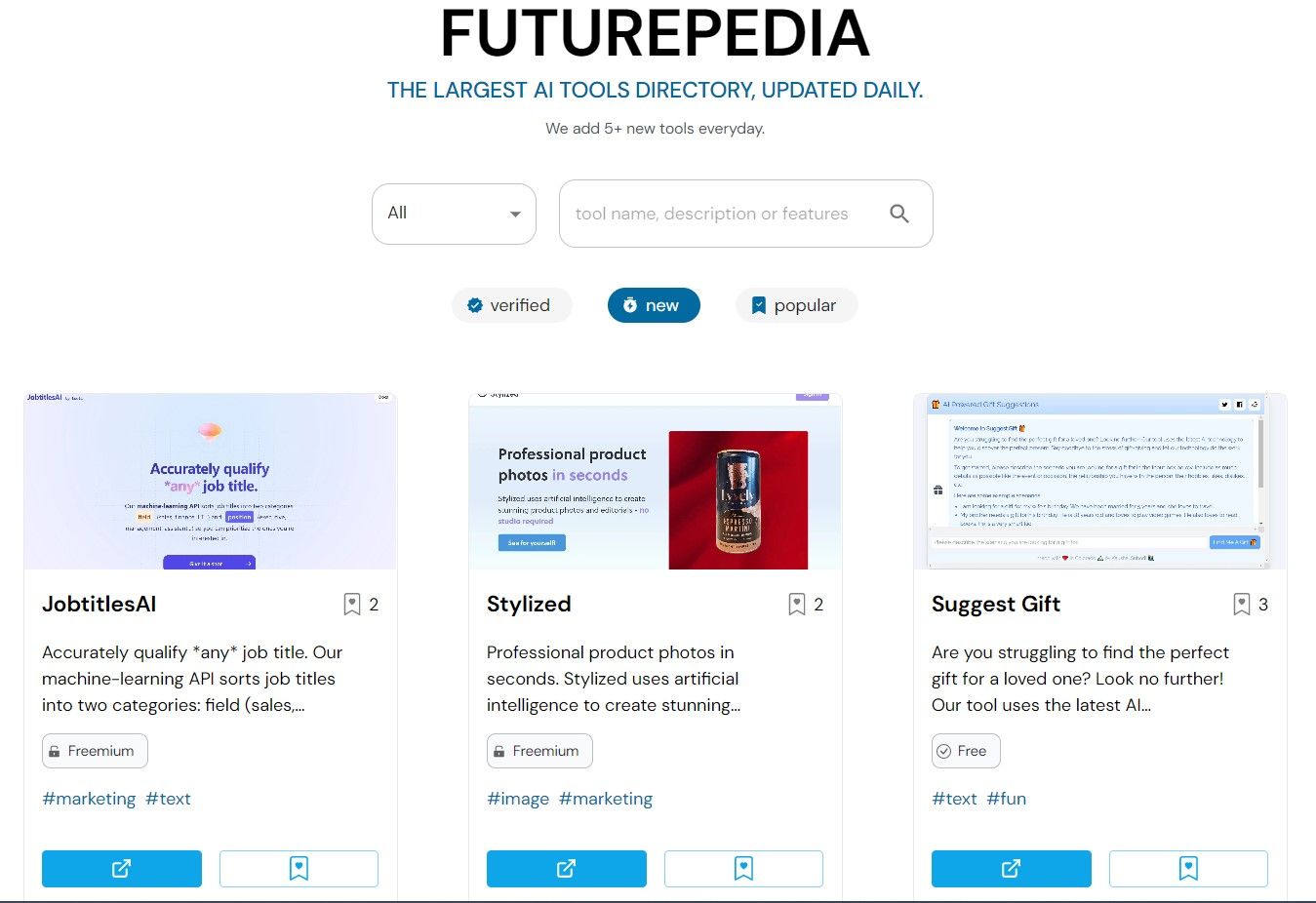Futurepedia - Updated & curated catalog of AI tools with verified quality