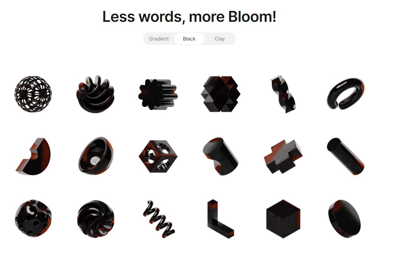 Bloom Objects - 450+ abstract 3D shapes in unique textures